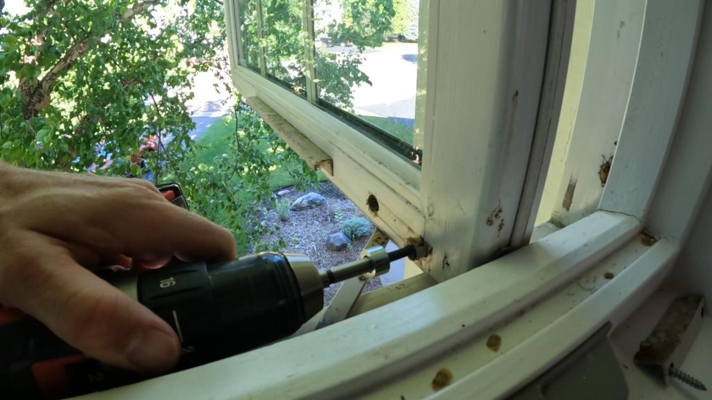 Repairing loose hardware at a casement window: Level 2 repair with wood ...
