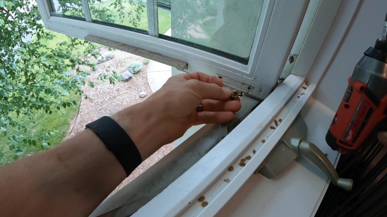 Repairing loose hardware at a casement window: Level 2 repair with wood ...